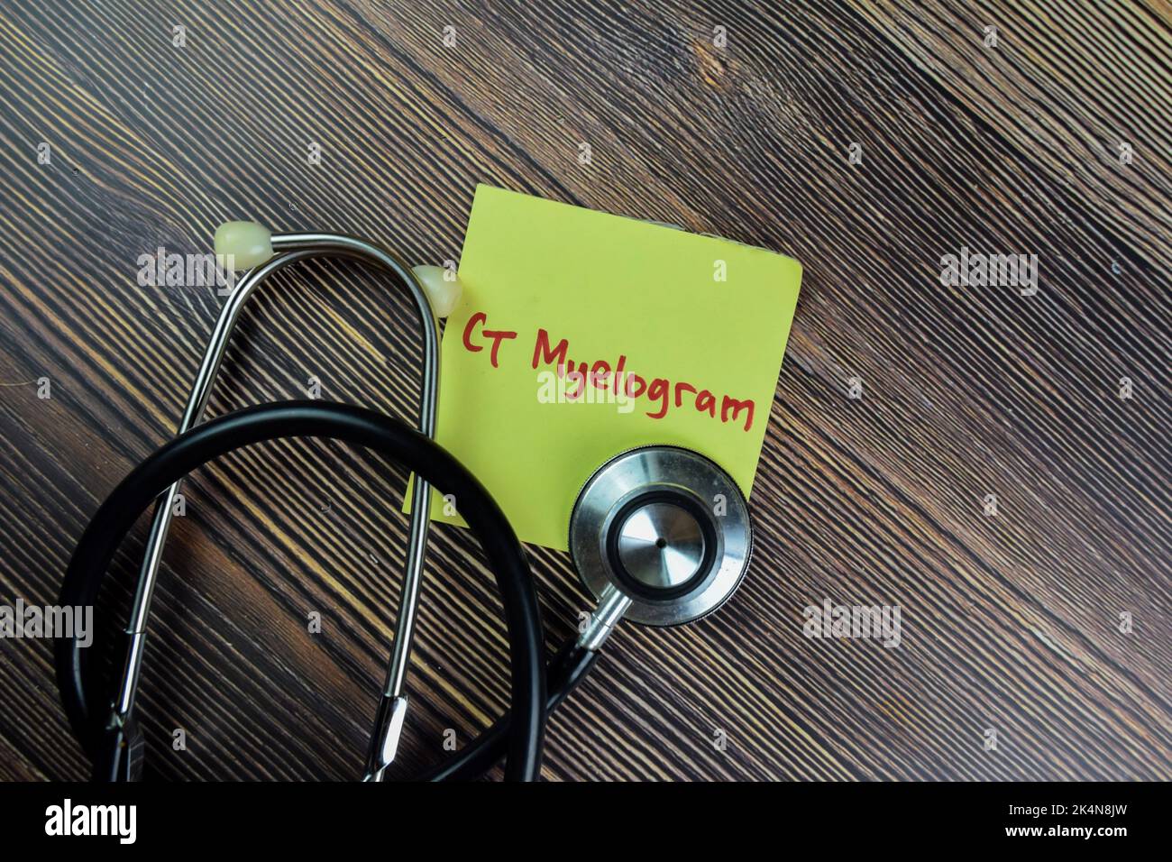 Concept of CT Myelogram write on sticky notes with stethoscope isolated ...