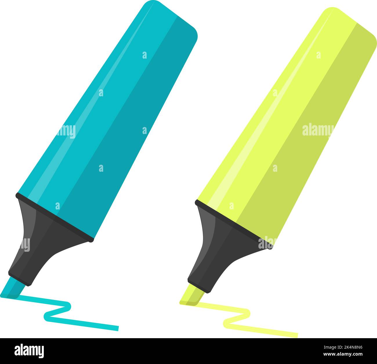 Blue and green highlighter markers, illustration, vector on a white ...