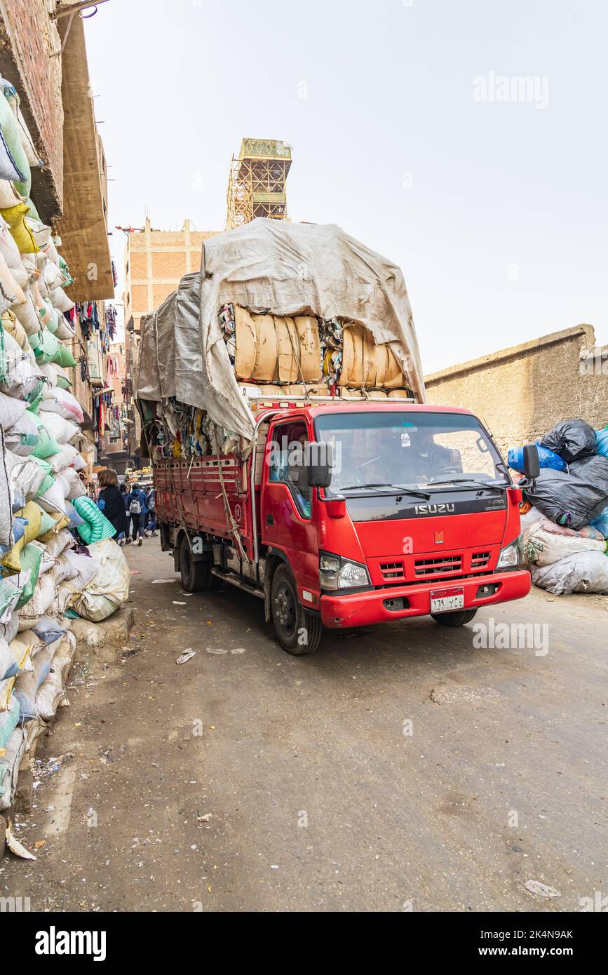 Manshiyat Naser, Garbage City, Cairo, Egypt. February 21, 2022. Truck ...