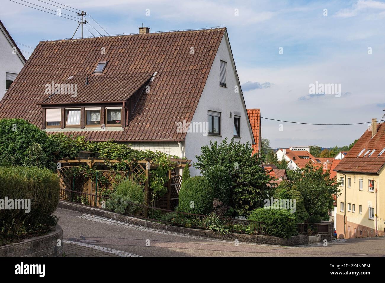 Traditional small house with beautiful outdoor decor facade in Germany ...