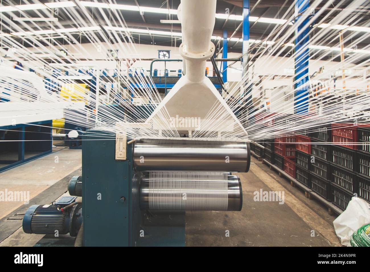 A low angle shot of machinery in an industrial warehouse factory Stock ...