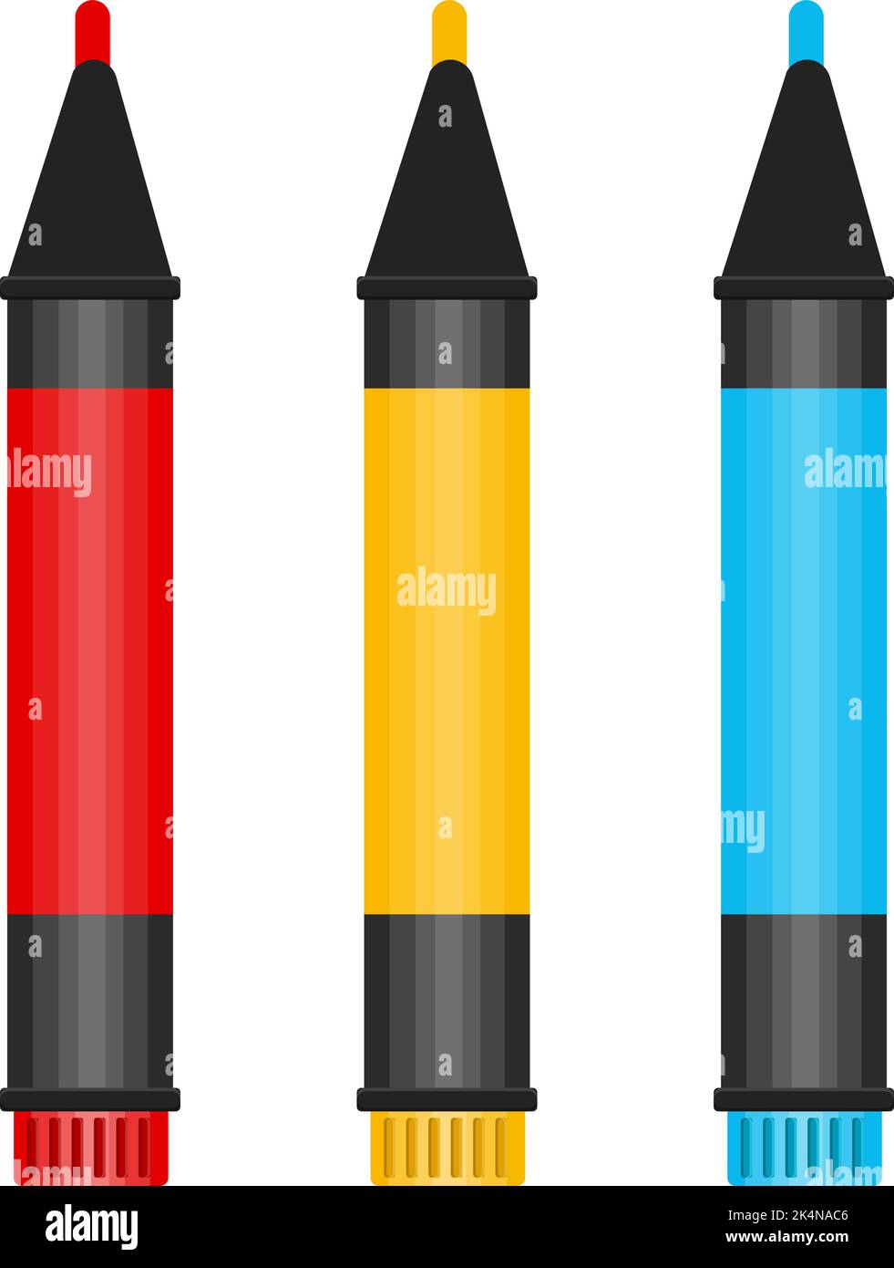 Three marker highlighters, illustration, vector on a white background ...