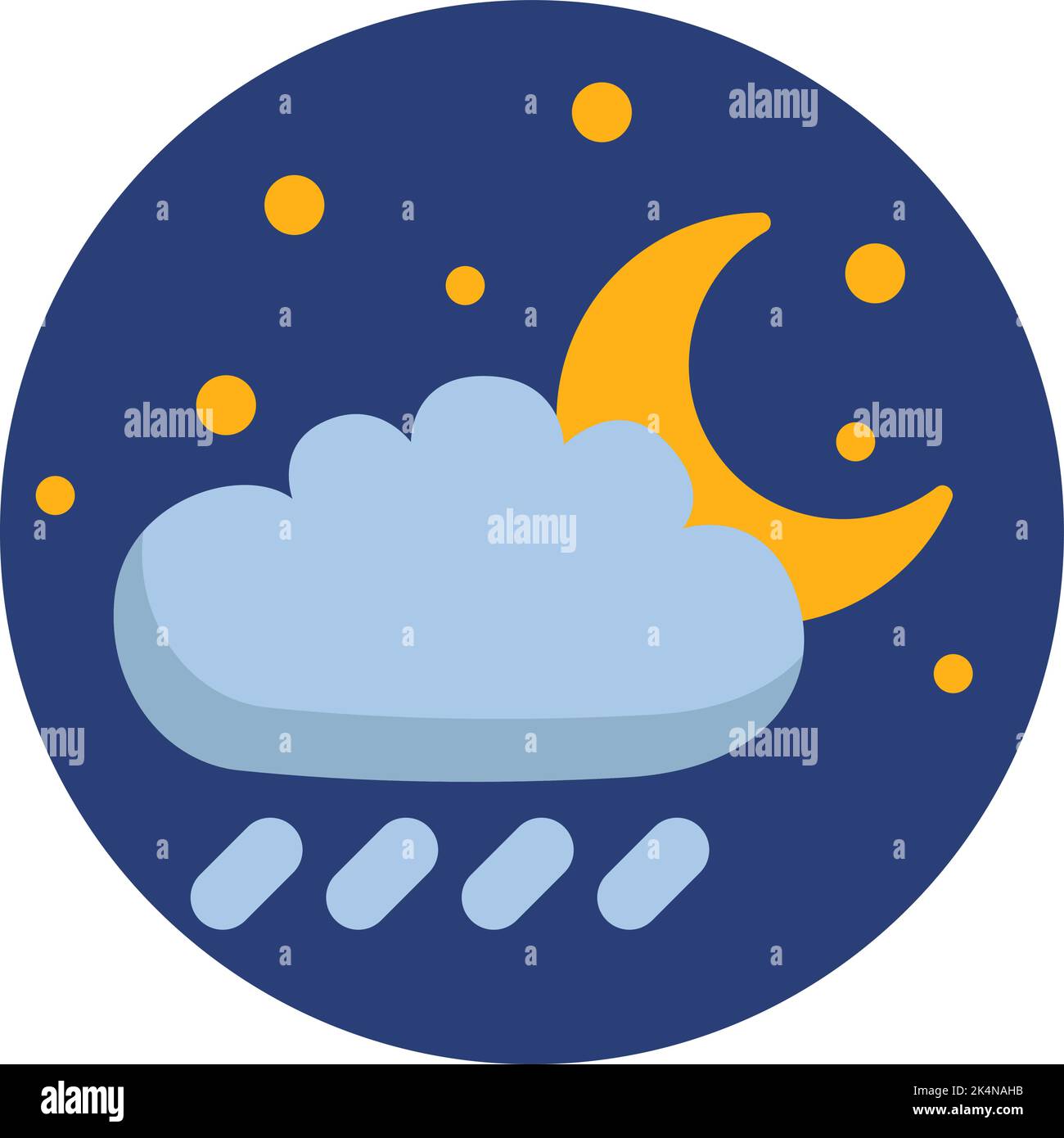 Night rain with young moon, illustration, vector on a white background ...