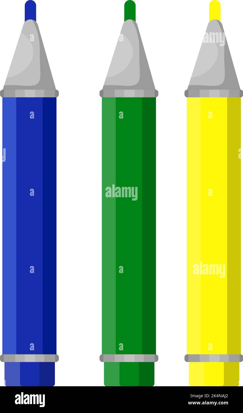 Blue green and yellow marker, illustration, vector on a white ...