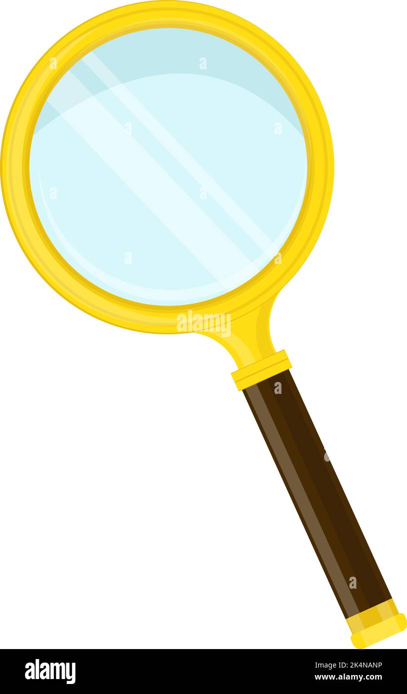 Golden magnifying lens, illustration, vector on a white background ...