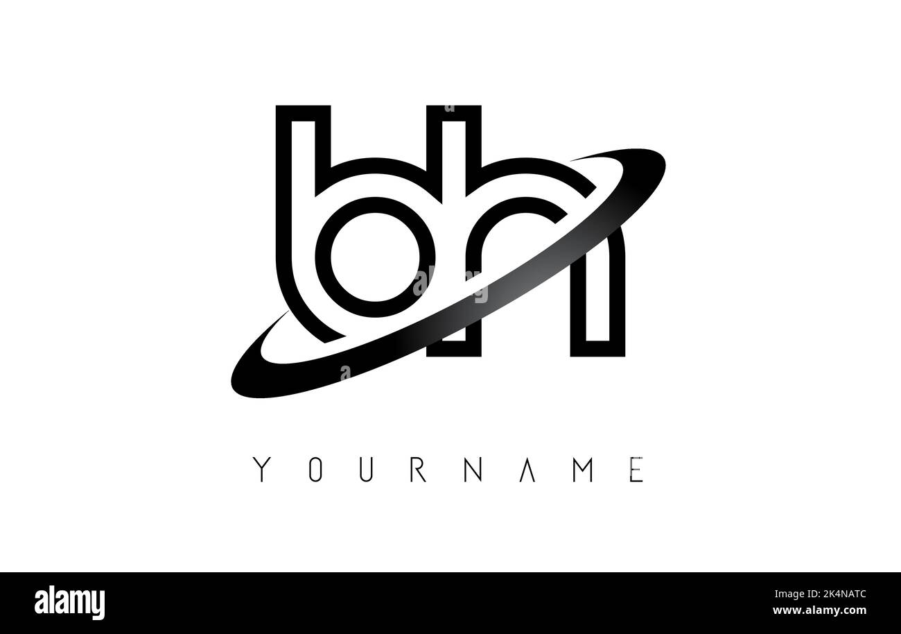 Outline letters bh b h logo with a minimalist design and swoosh ...