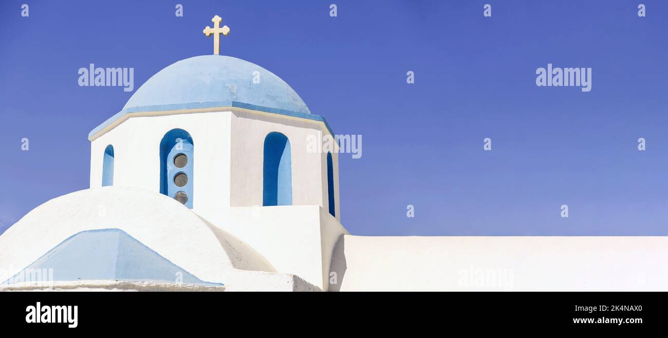 Greek island traditional temple concept. Top of Orthodox Church with ...