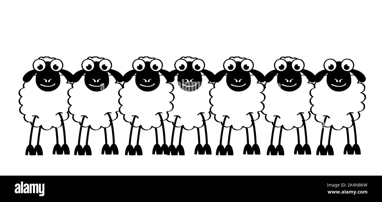 Cartoon, comic cute black and white sheep stickman. sheep icon. Drawing ...