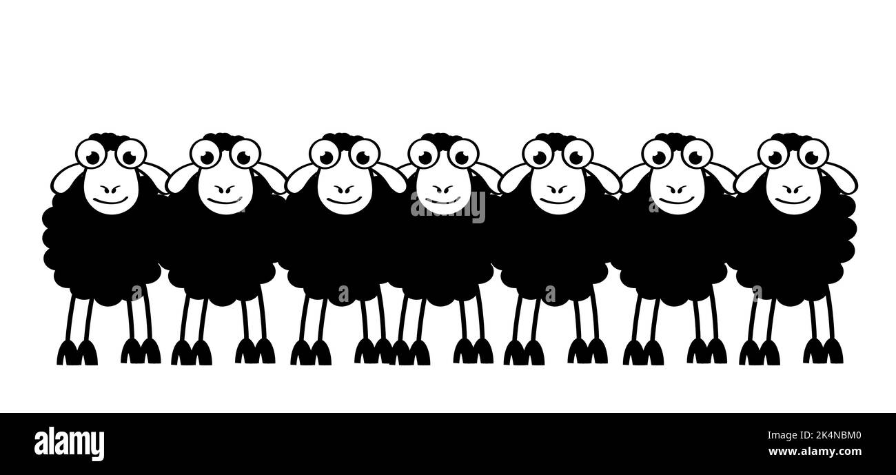 Cartoon, comic cute black and white sheep stickman. sheep icon. Drawing ...
