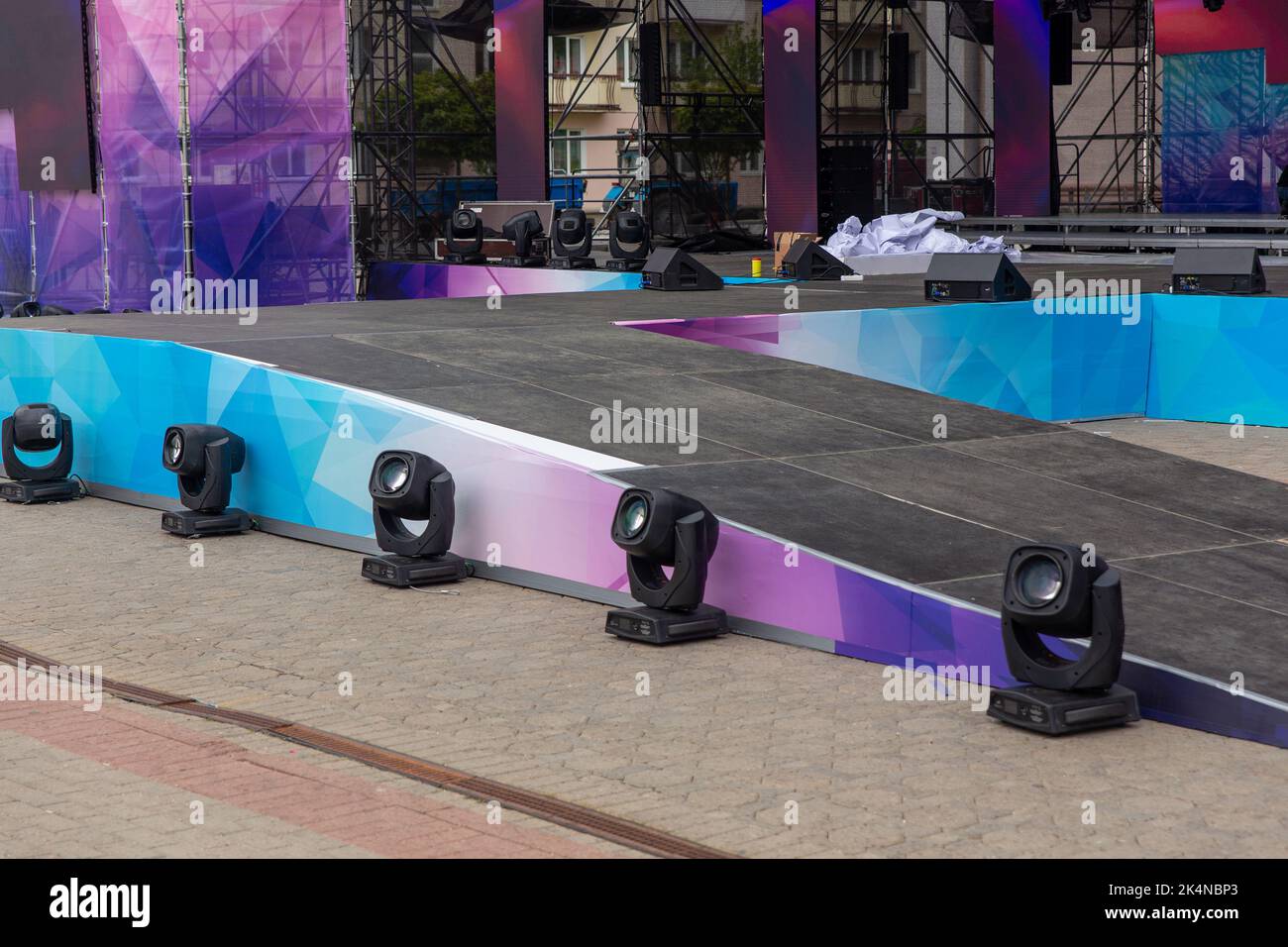 Professional lighting equipment installed at the bottom of the outdoor ...