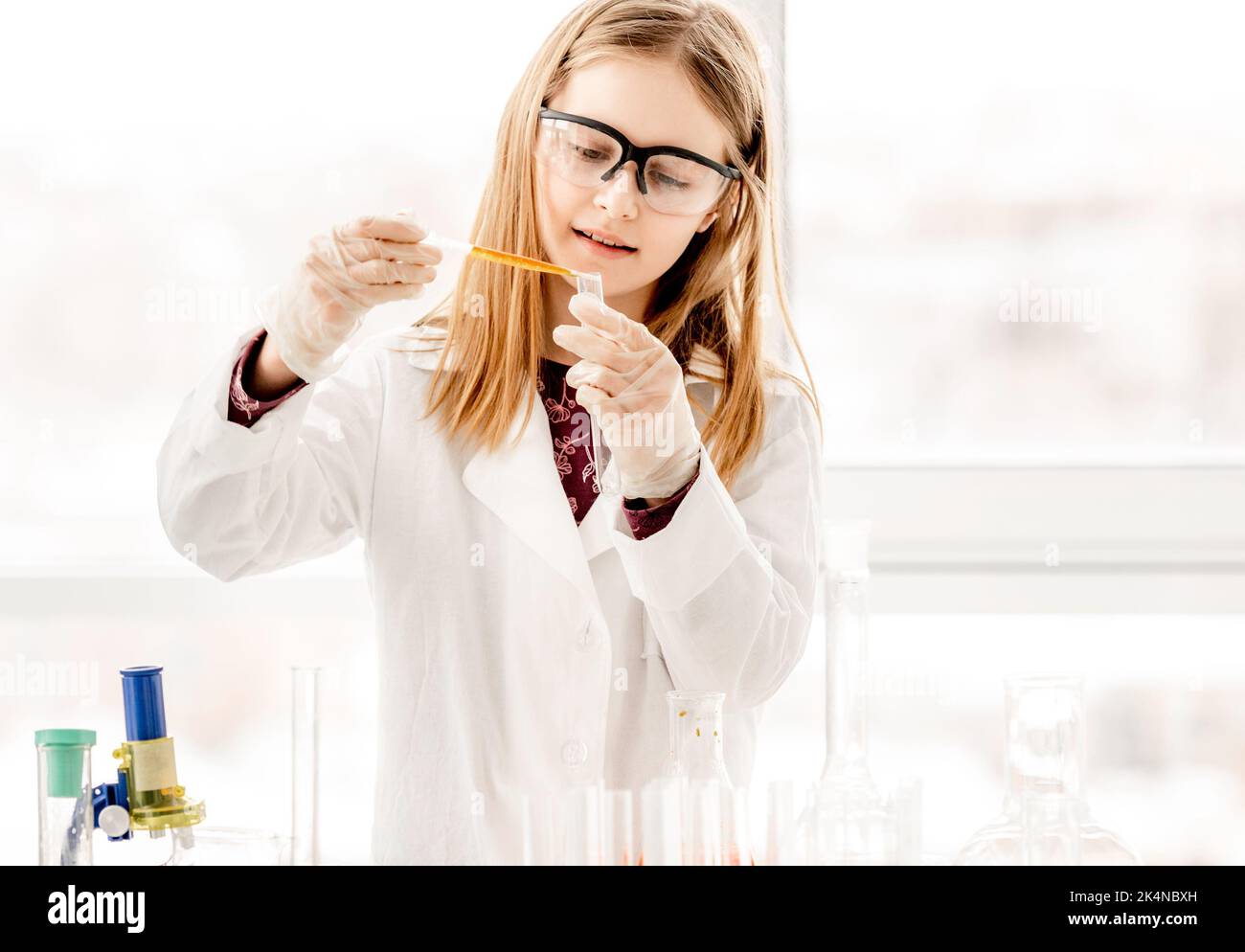 Girl on chemistry lesson Stock Photo - Alamy