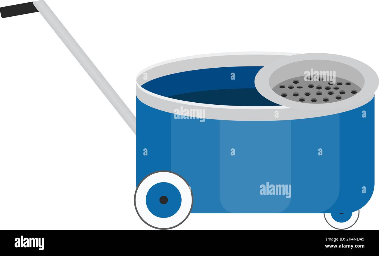 Blue mop bucket, illustration, vector on a white background Stock ...
