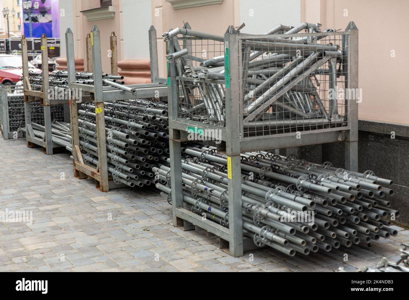 Details and elements of the stage podium. Metal frames for installation ...