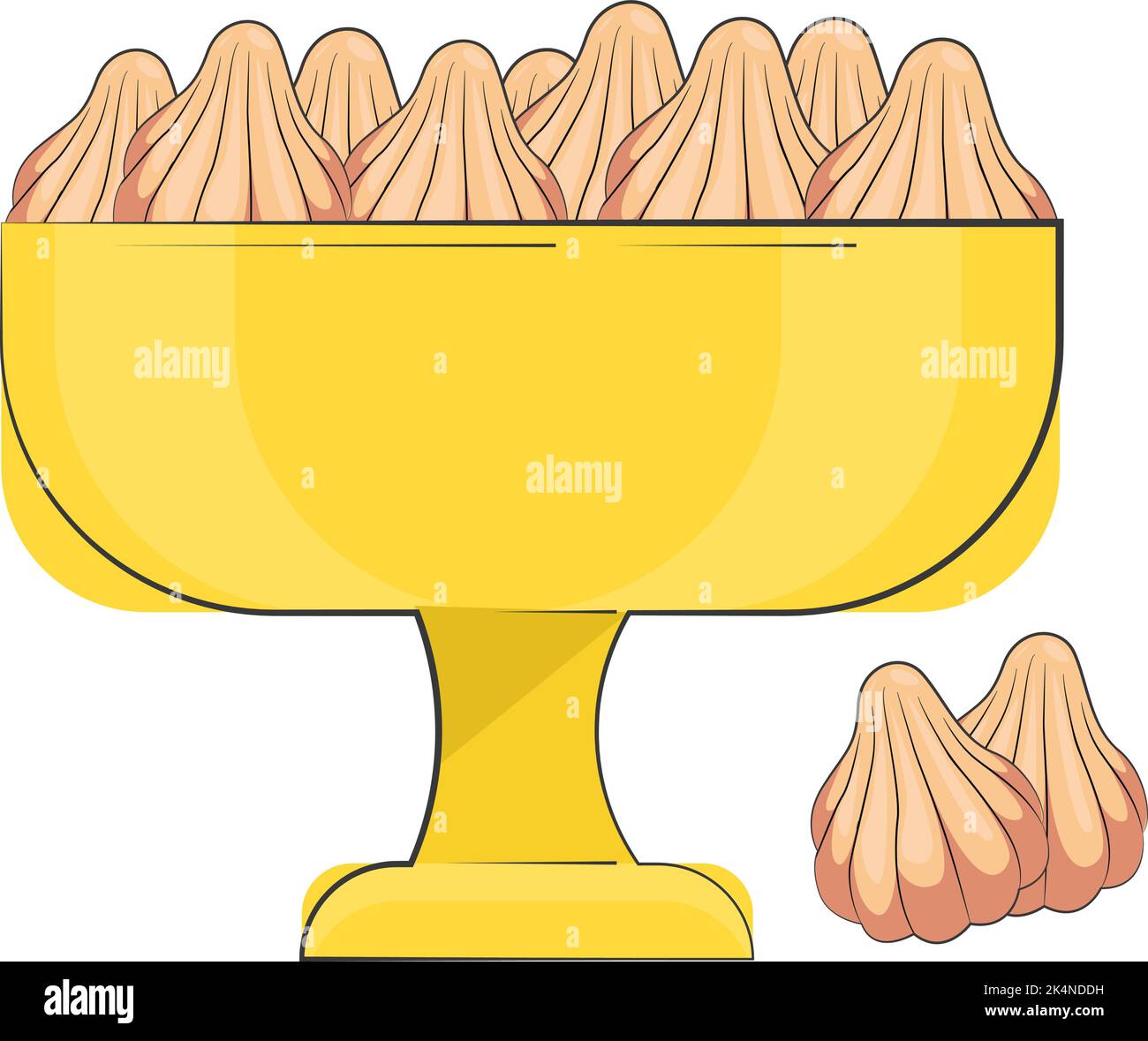 Cookies in yellow bowl, illustration, vector on a white background ...