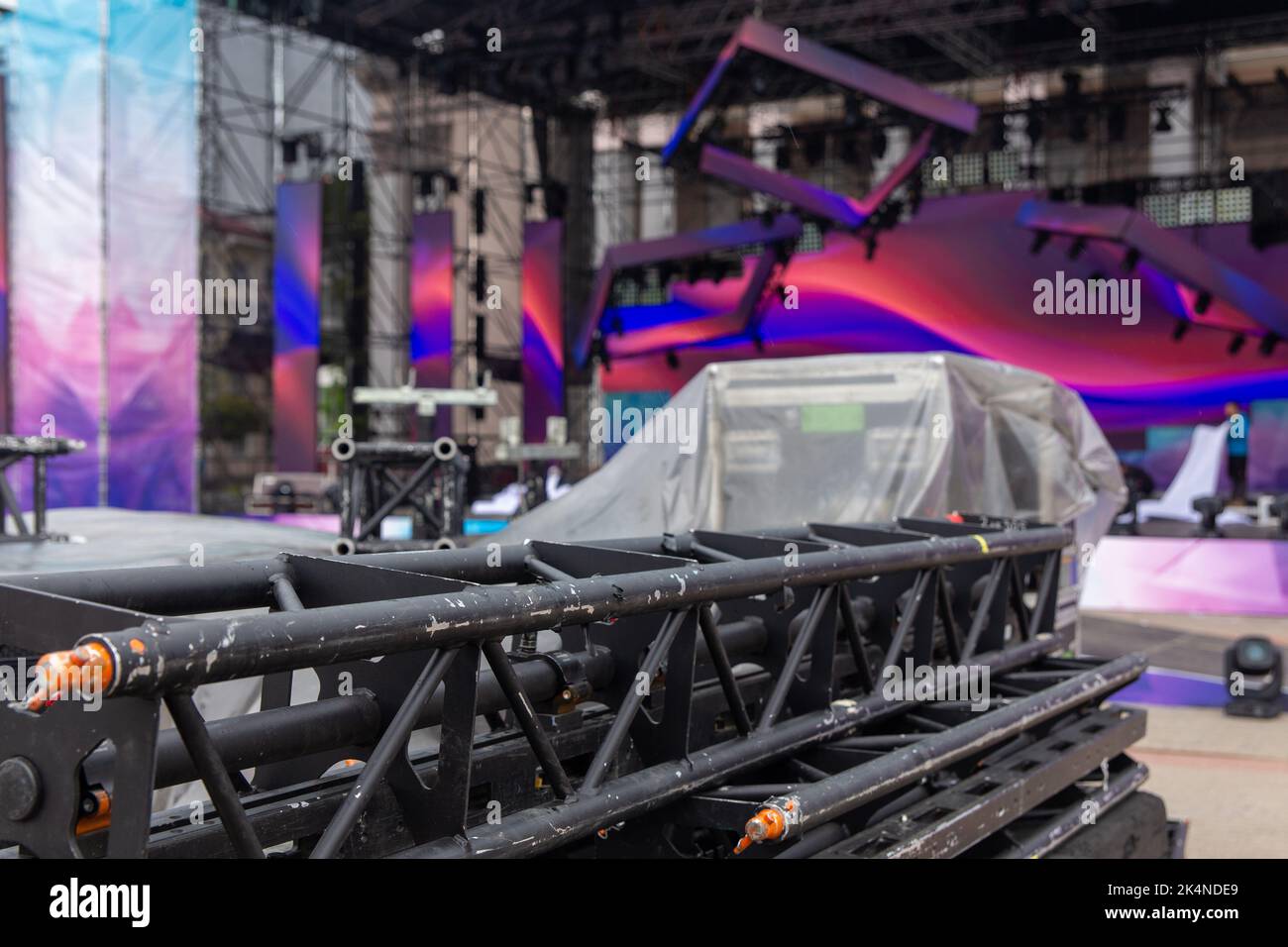 Details and elements of the stage podium. Metal frames for installation ...