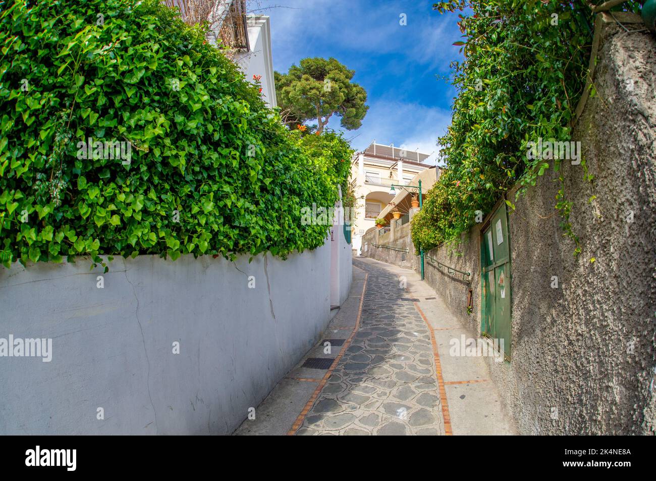 April 20 2022-Capri Italy, very narrow streets on the island of Capri ...