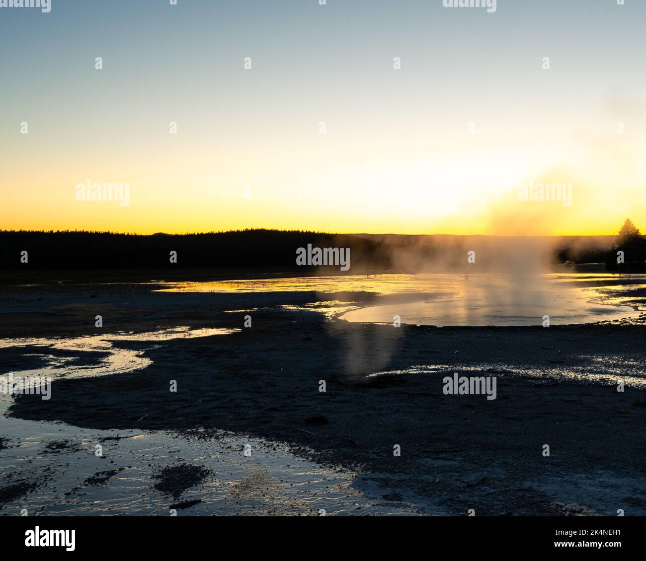 The Grand Prismatic Spring in Yellowstone National park at sunset Stock ...