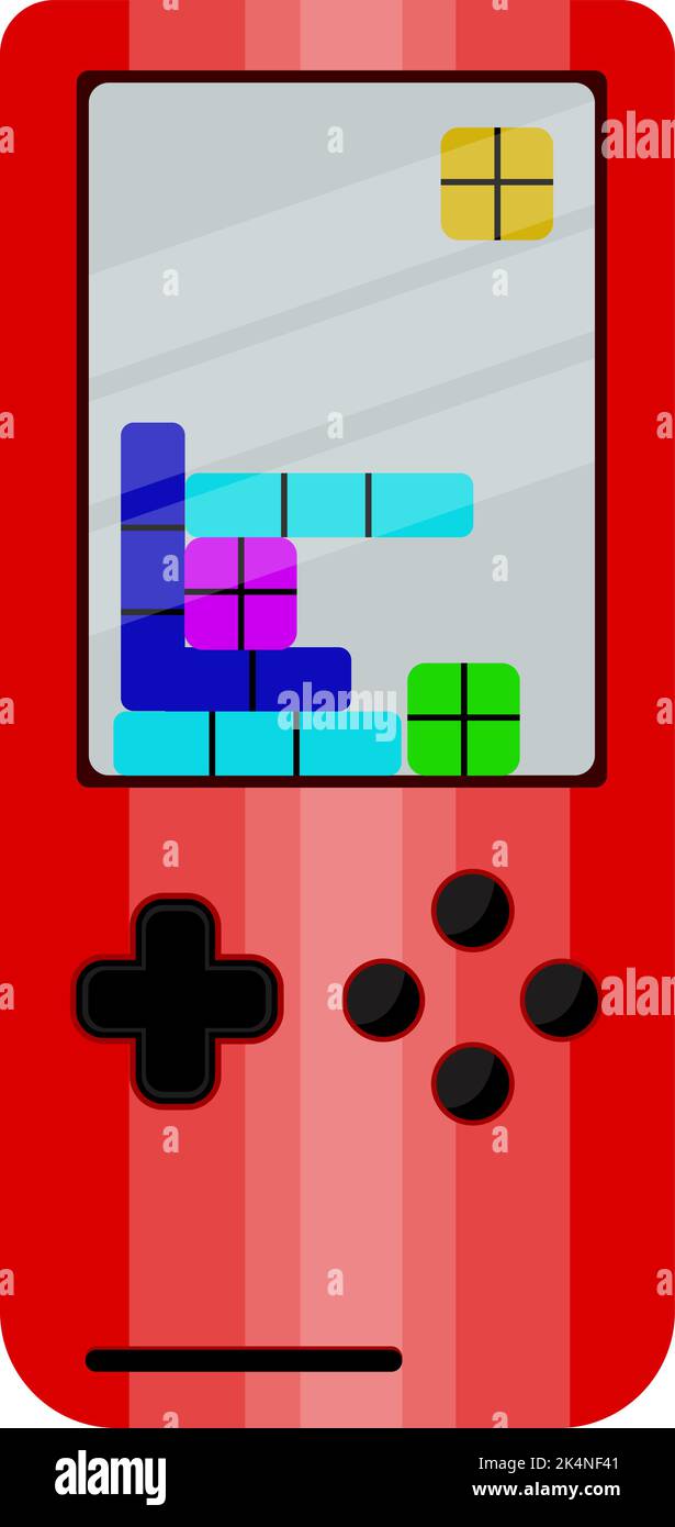 Old red gaming console, illustration, vector on a white background ...