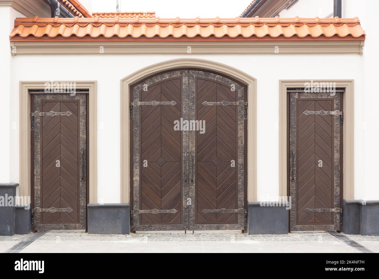 European house exterior vintage detail. Wooden gates and doors with ...