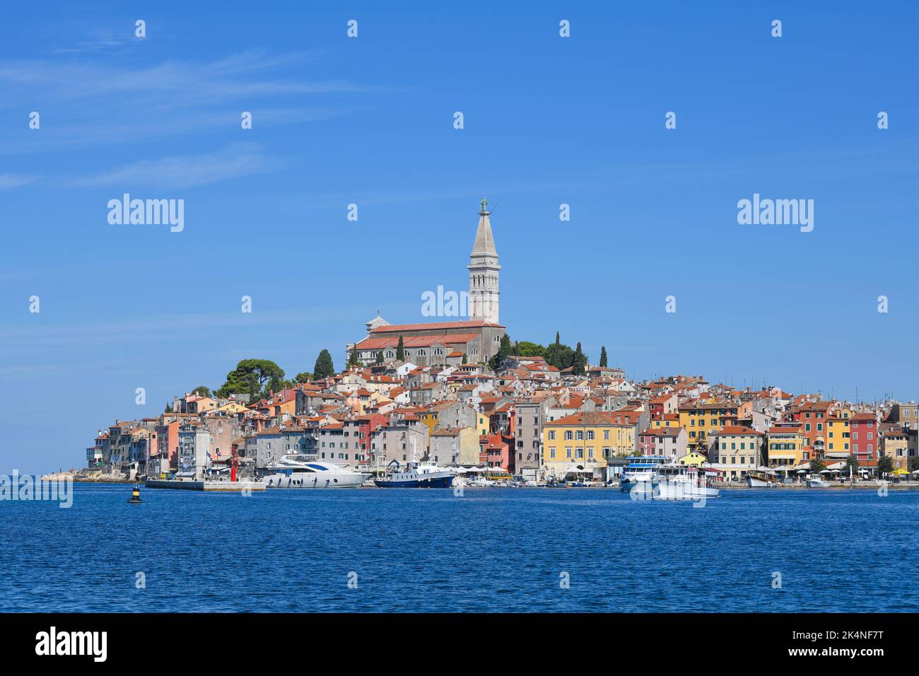 Rovinj old town skyline, with the Church of Saint Euphemia bell tower ...