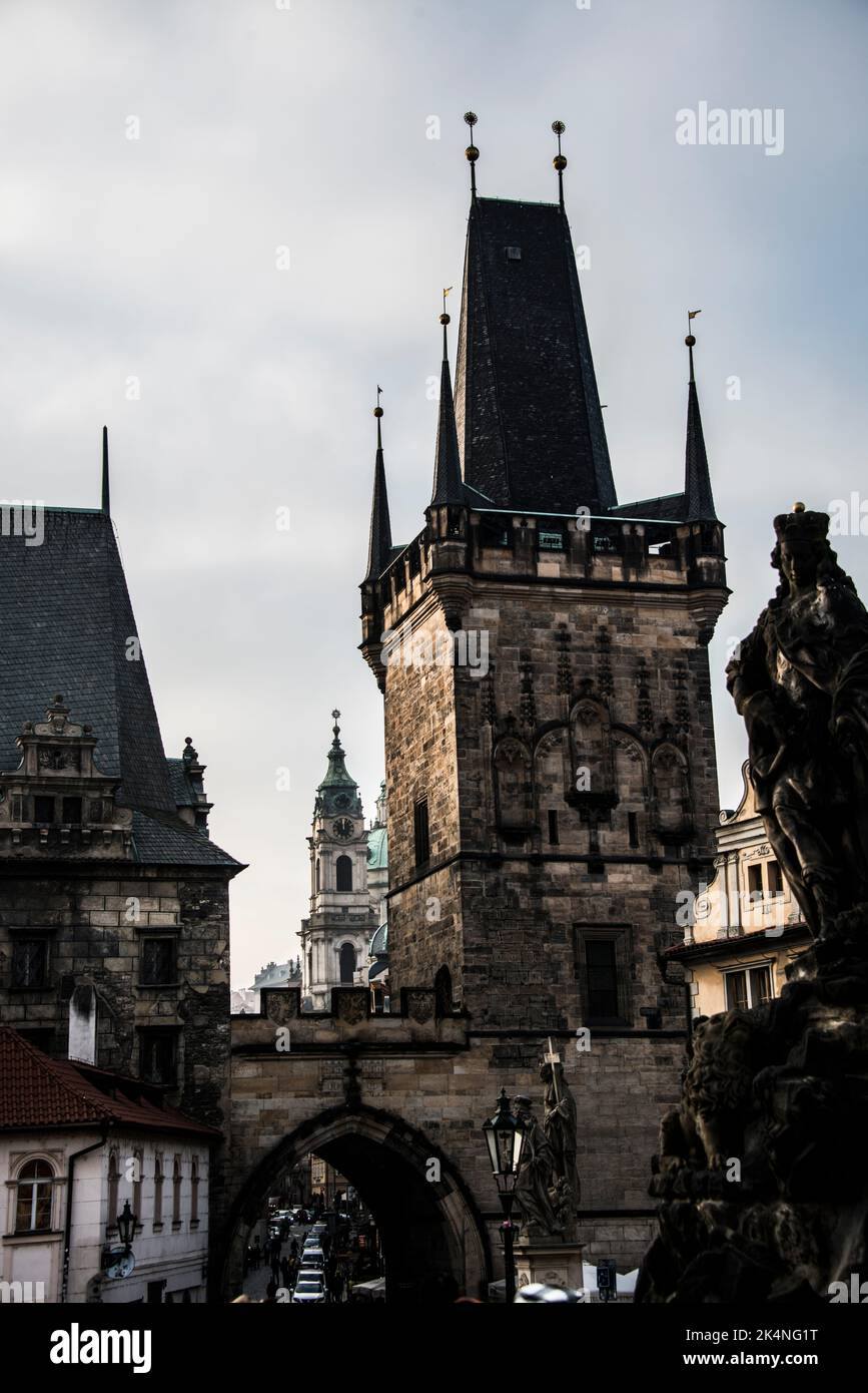 A vertical of the Lesser Town Bridge Tower in Prague Stock Photo - Alamy
