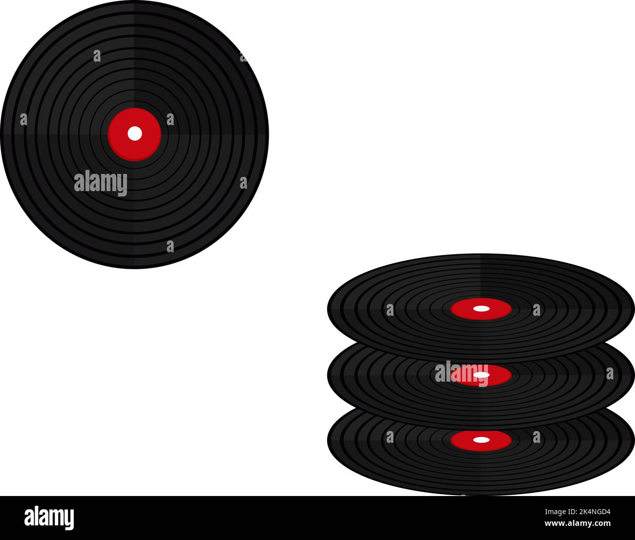 Four red music discs, illustration, vector on a white background Stock ...