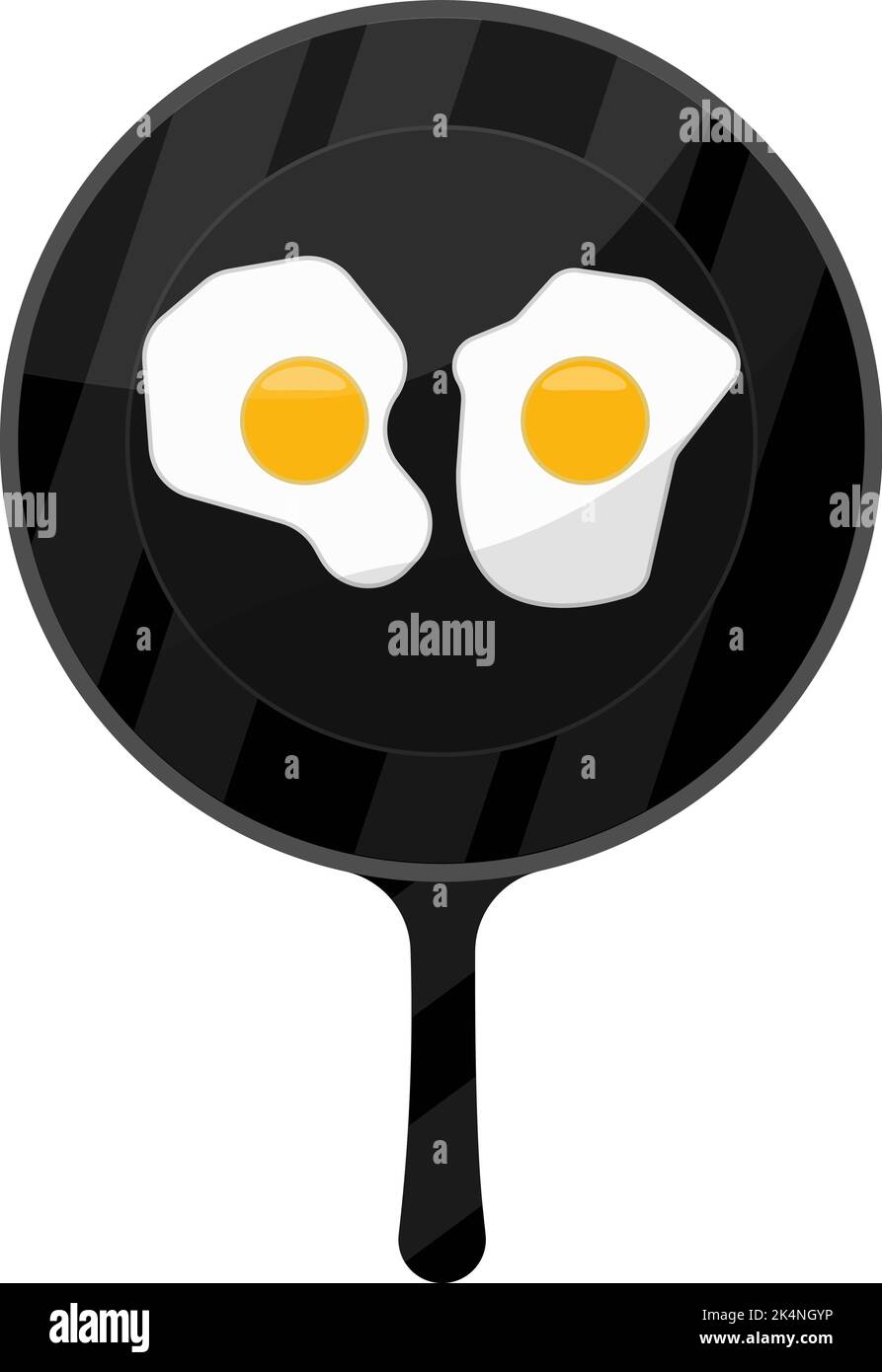 Fried eggs in pan, illustration, vector on a white background Stock ...