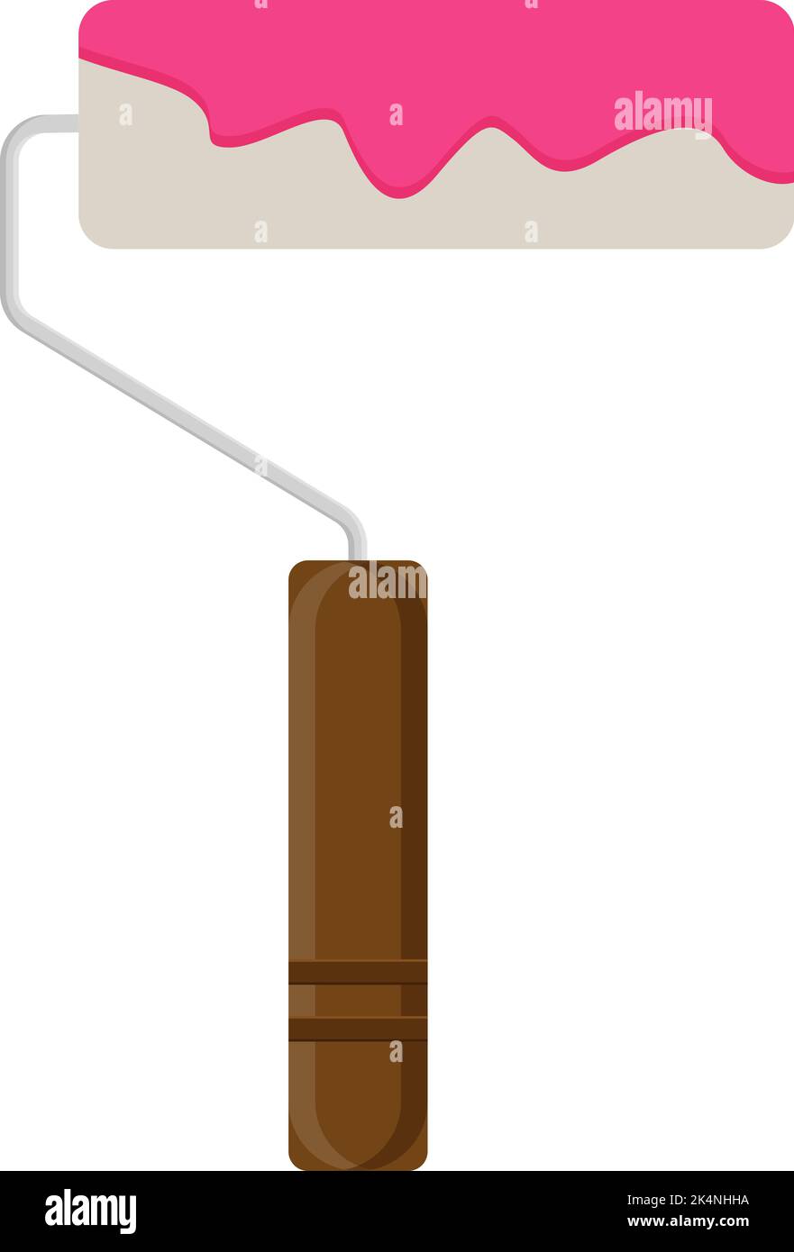 Paint roller with pink color, illustration, vector on a white ...