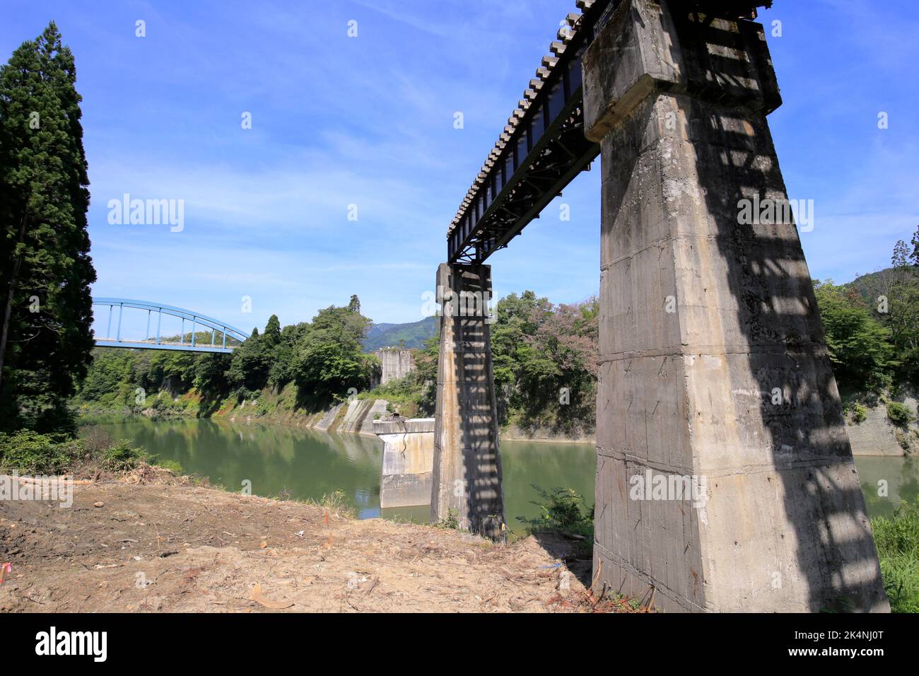 Flood damaged No.7 Tadamigawa railway bridge Fukushima Japan Stock ...