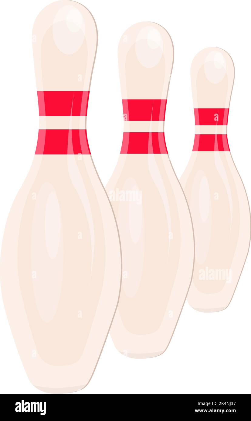 Three bowling pins, illustration, vector on a white background Stock ...