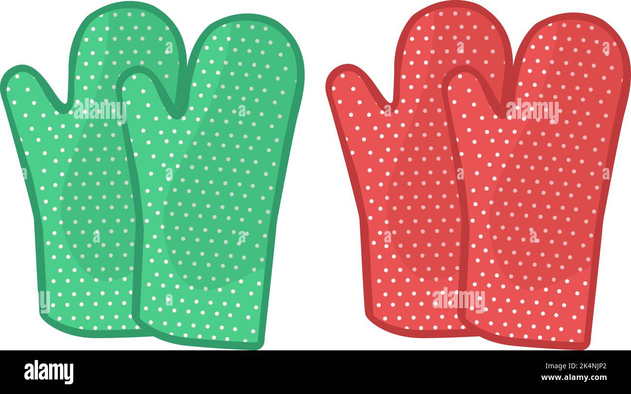 Red and green oven mittens, illustration, vector on a white background ...