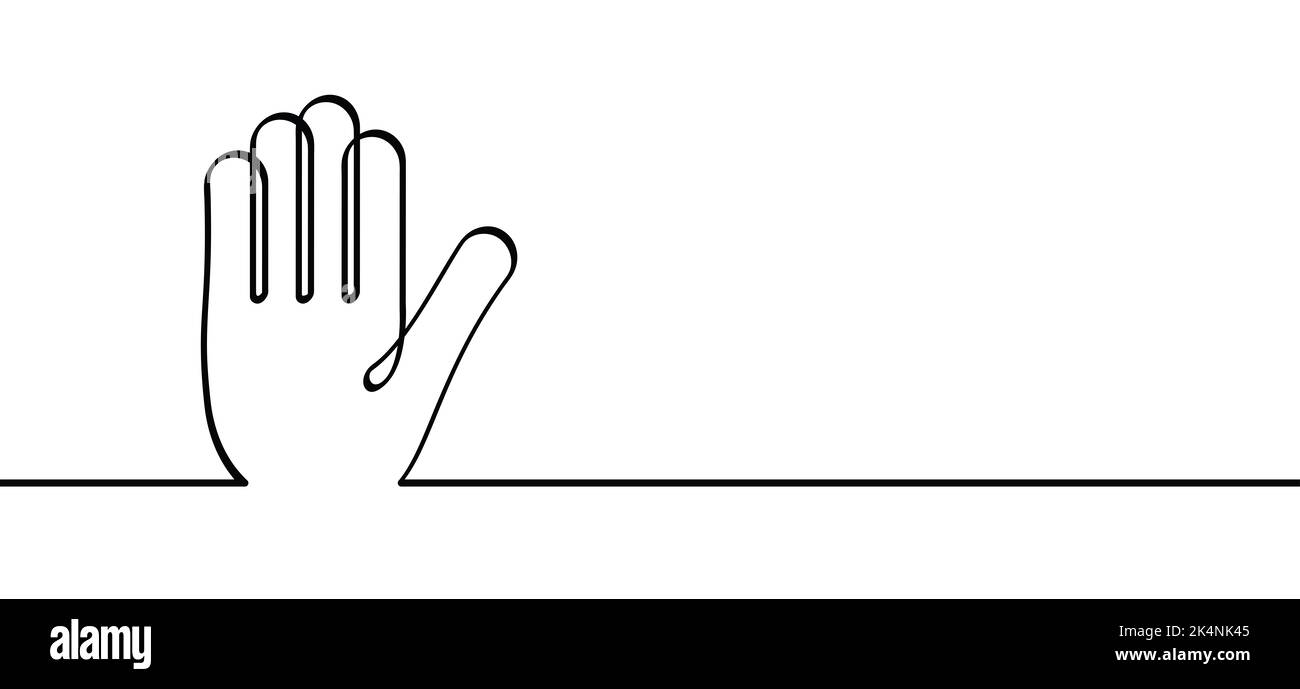 Cartoon line drawing hands of stop hand gesture. Continuous line ...
