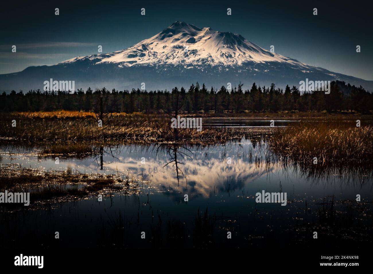A Gifford Pinchot national forest view lake with shallows reflecting a ...