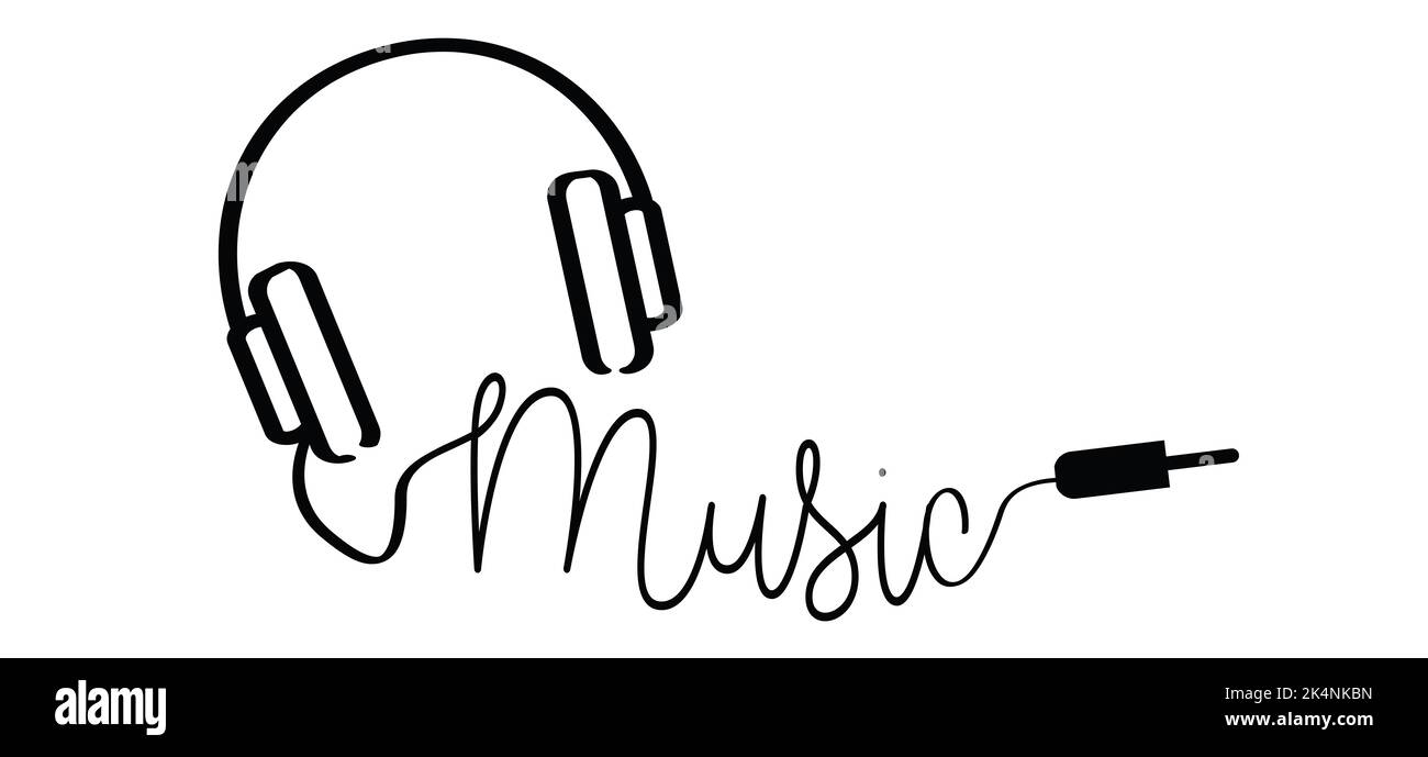 headphones withe plug ans slogan music, headsets line pattern sign. For ...