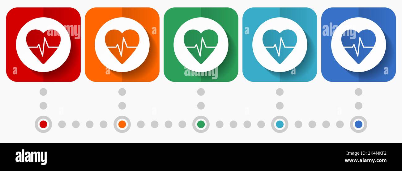 Heart, pulse vector icons, infographic template, set of flat design ...