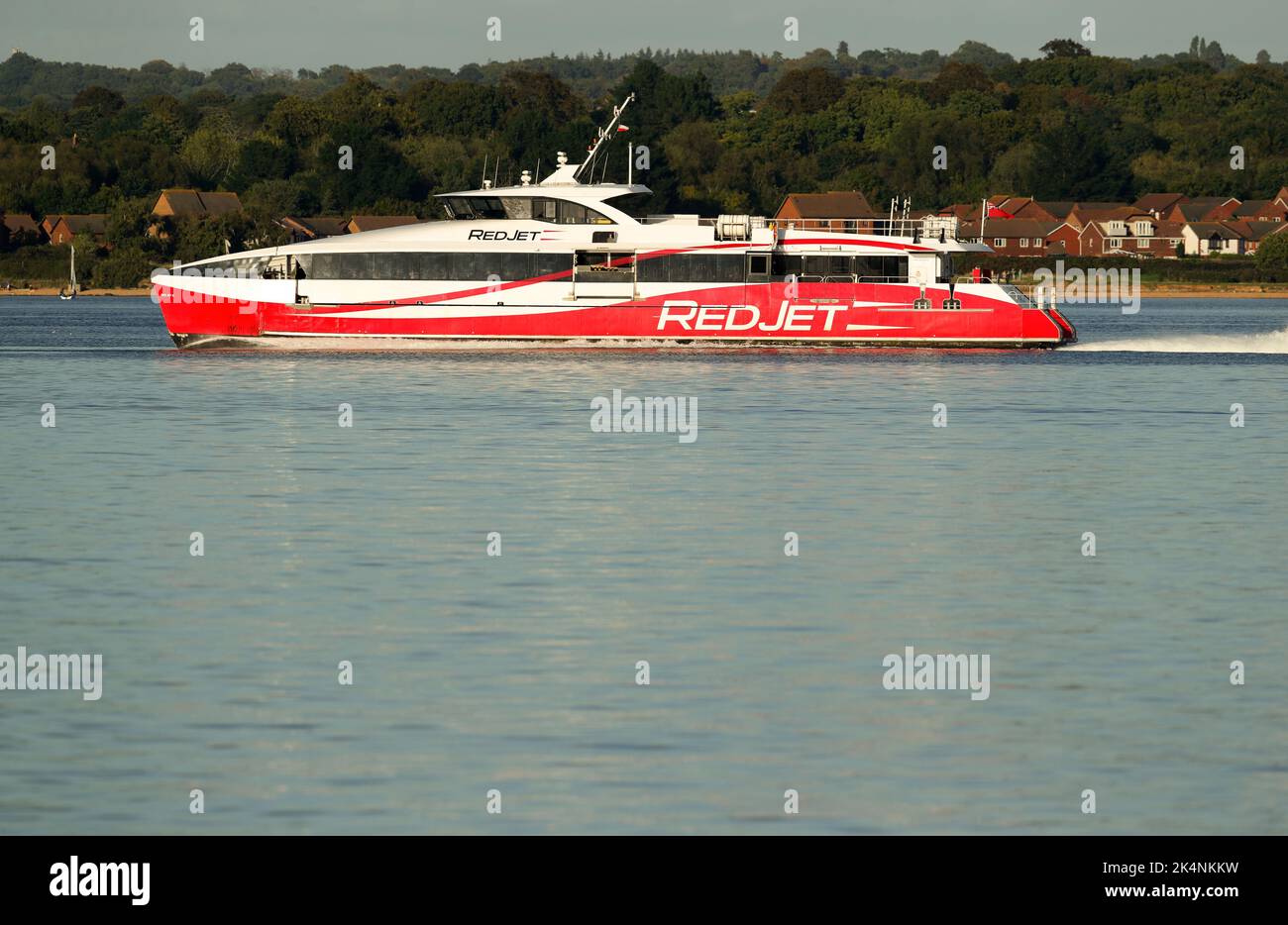 Red Jet 6 Catamaran makes her way along Southampton Water. The high ...