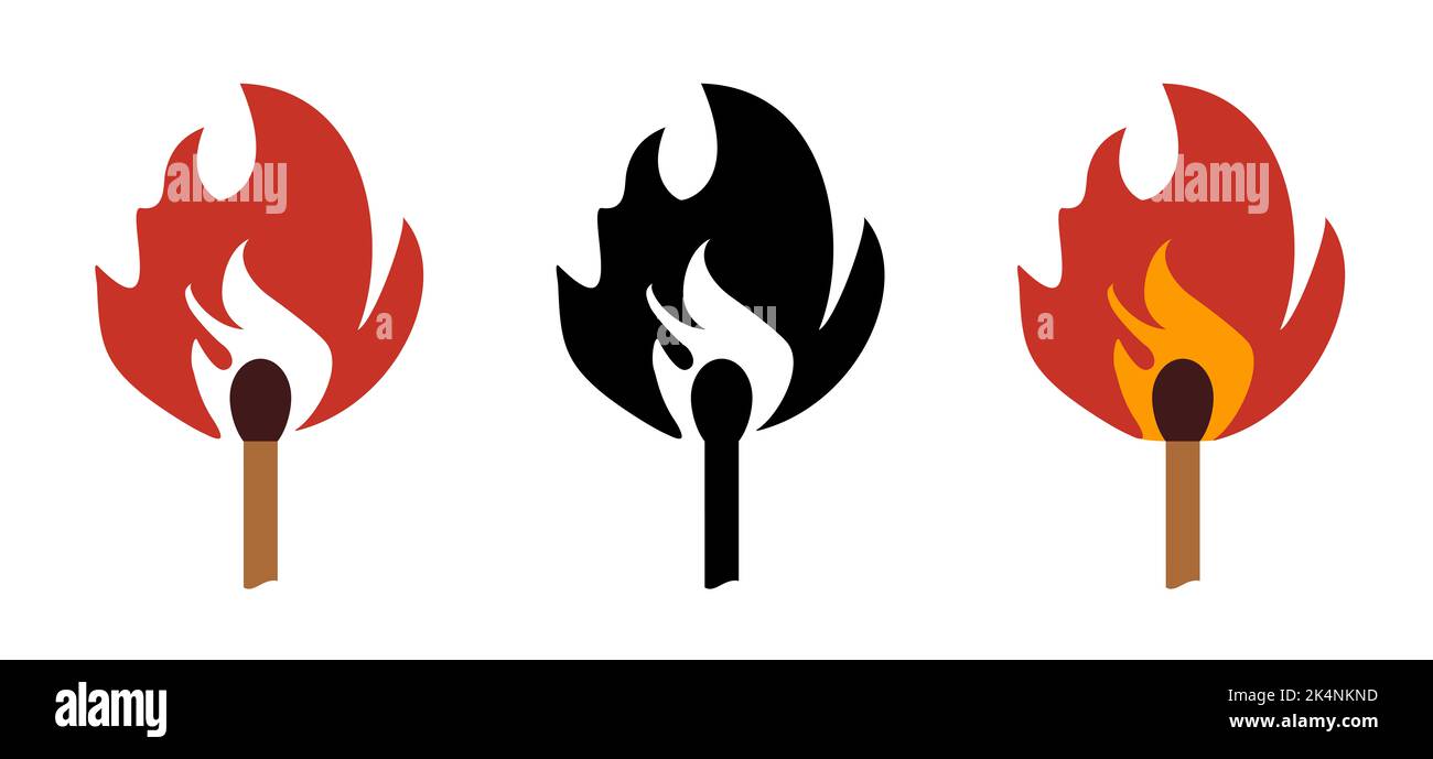 Matchstick, lucifer sign. Smoking, fire or flame logo. Burning matches ...