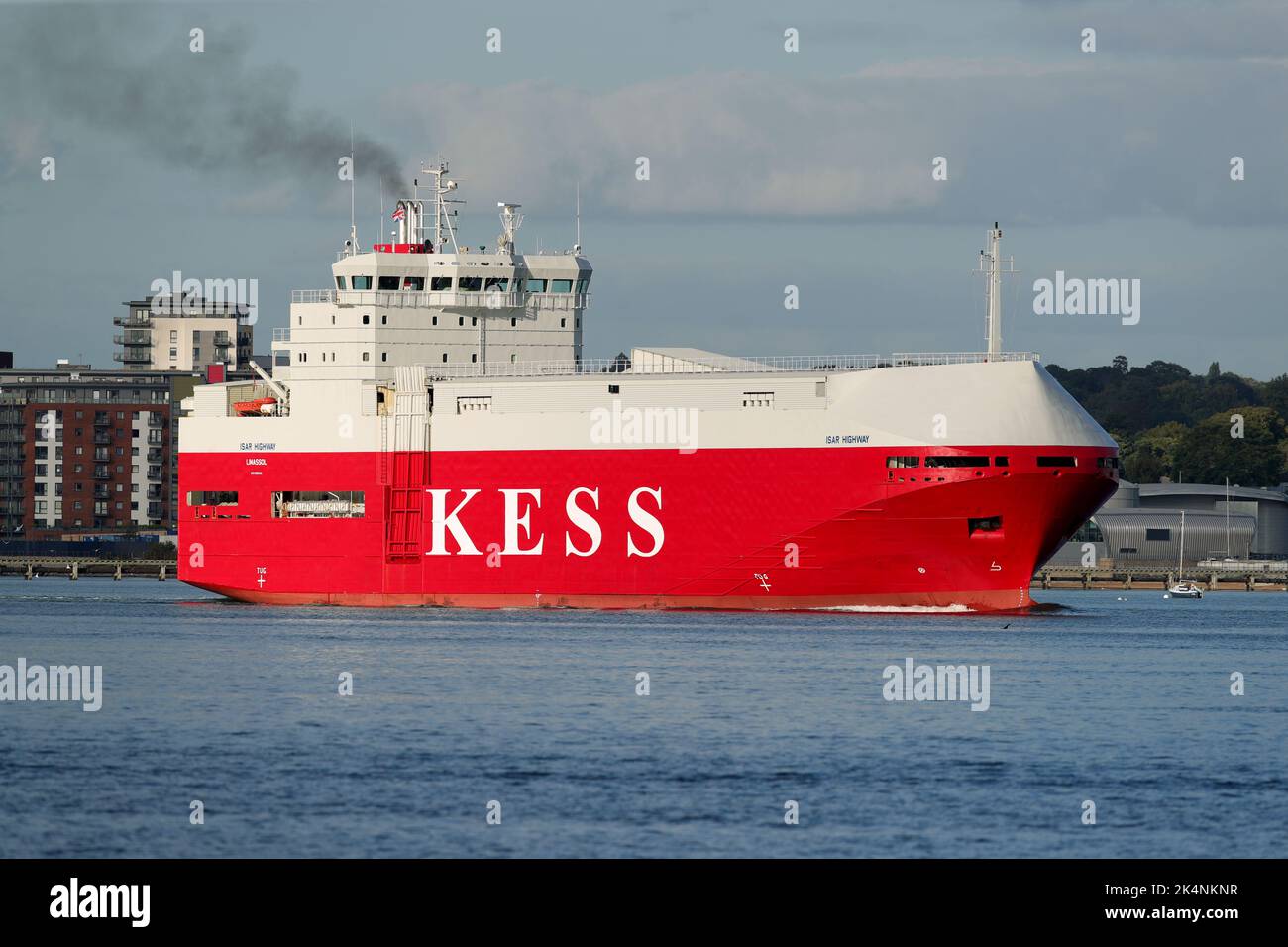 The Isar Highway, vehicle carrier ship sails along Southampton Water ...