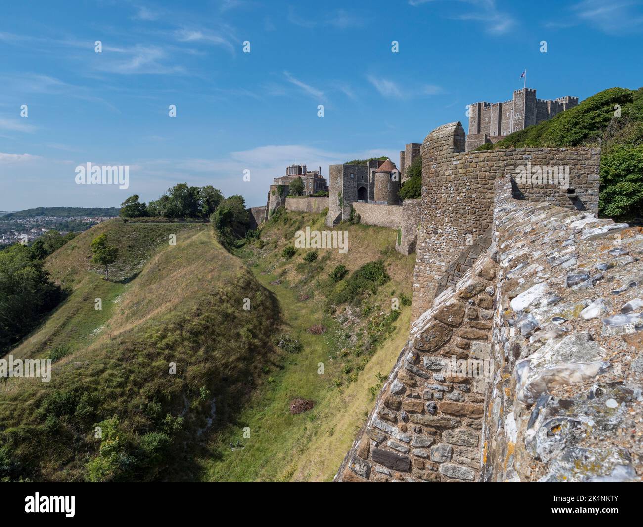 View past Hurst’s Tower along the west walls of Dover Castle, Kent, UK ...