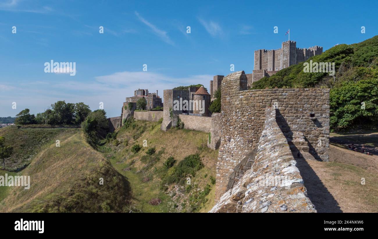 View past Hurst’s Tower along the west walls of Dover Castle, Kent, UK ...