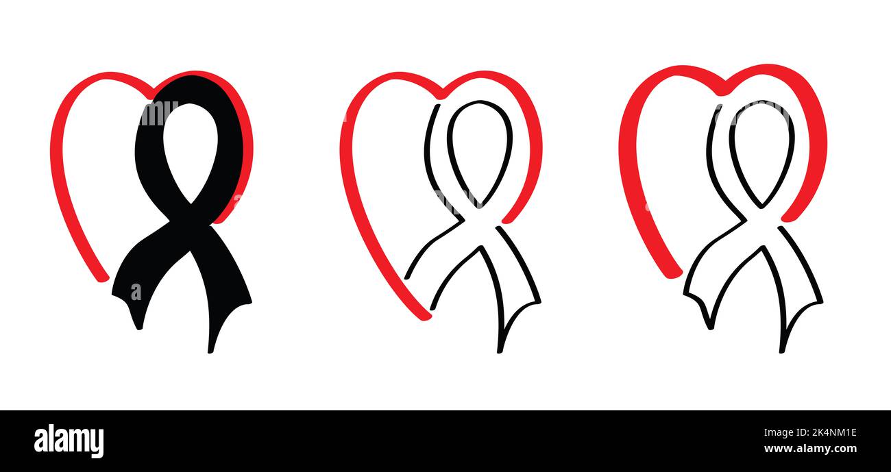 Ribbons with love heart pictogram. Flat vector medical logo. Awareness ...