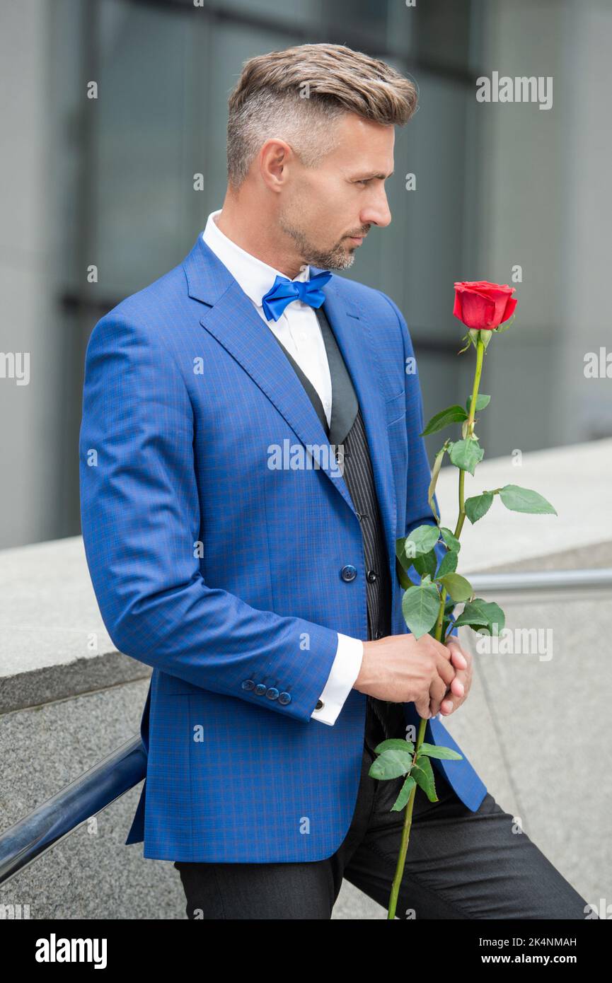 proposal concept. romantic tuxedo man preparing for a proposal. man ...