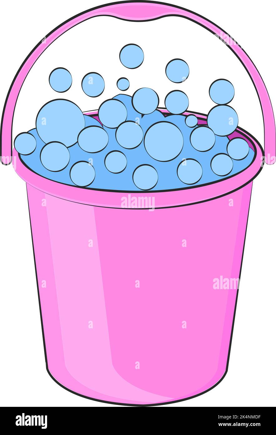 Pink bucket with bubbles, illustration, vector on a white background ...