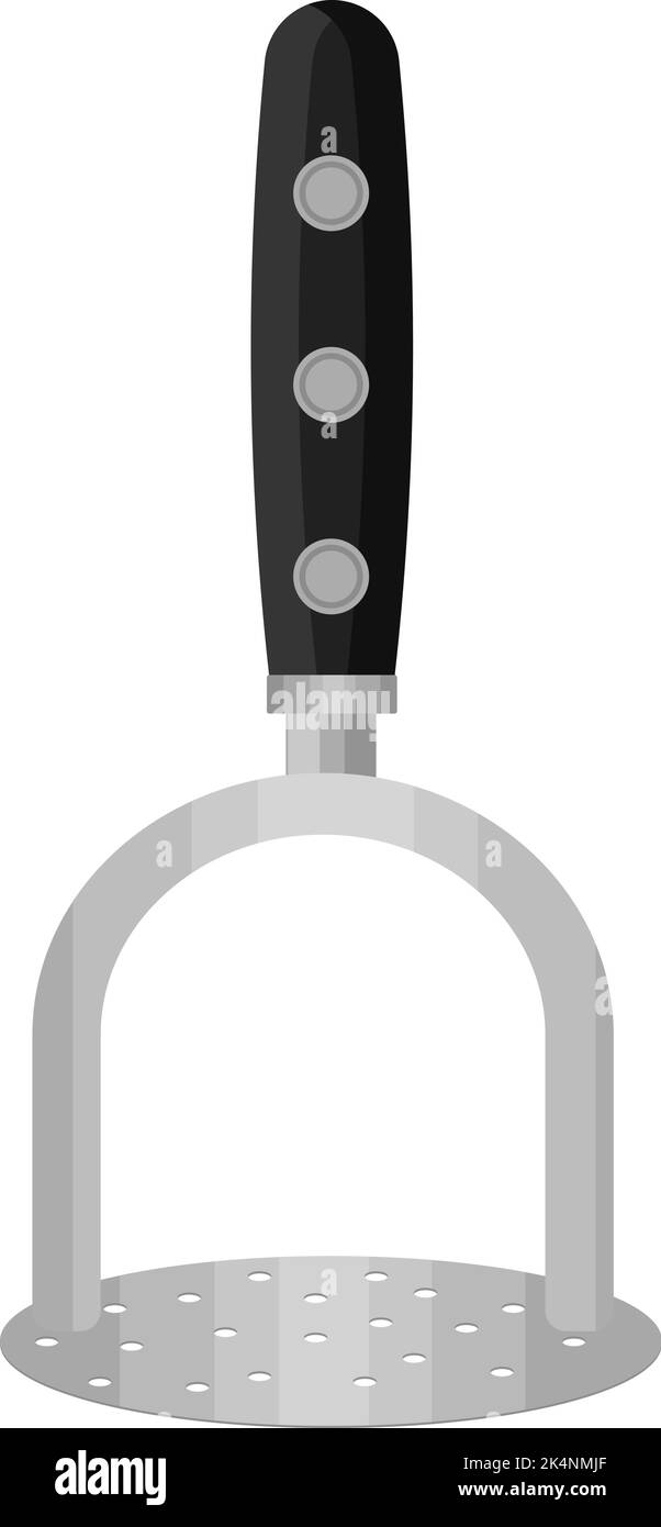 Black potato mashing appliance, illustration, vector on a white ...
