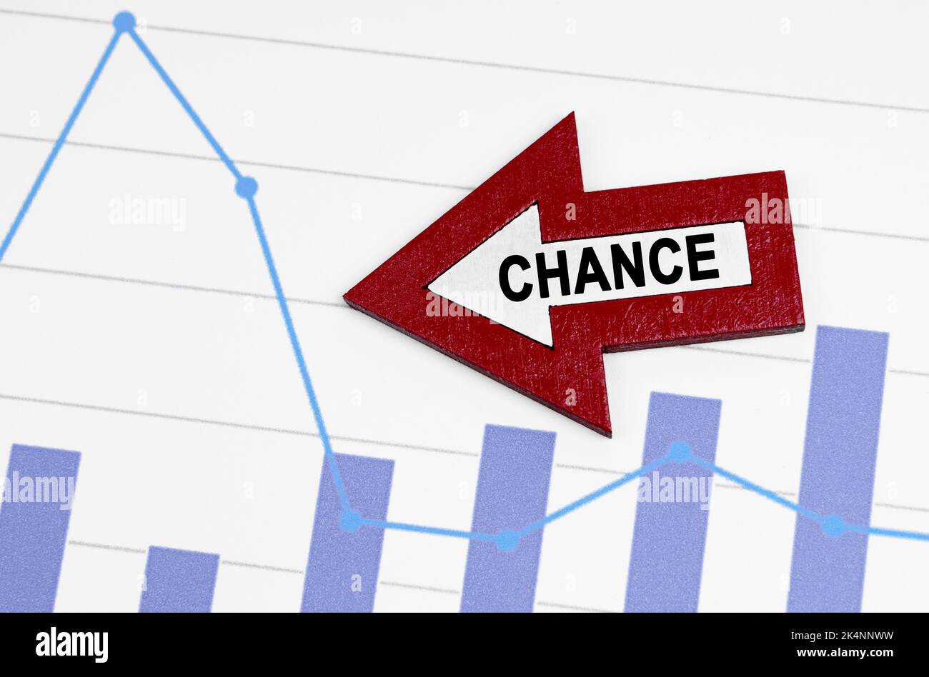 Business concept. On the reporting chart there is an arrow with the ...