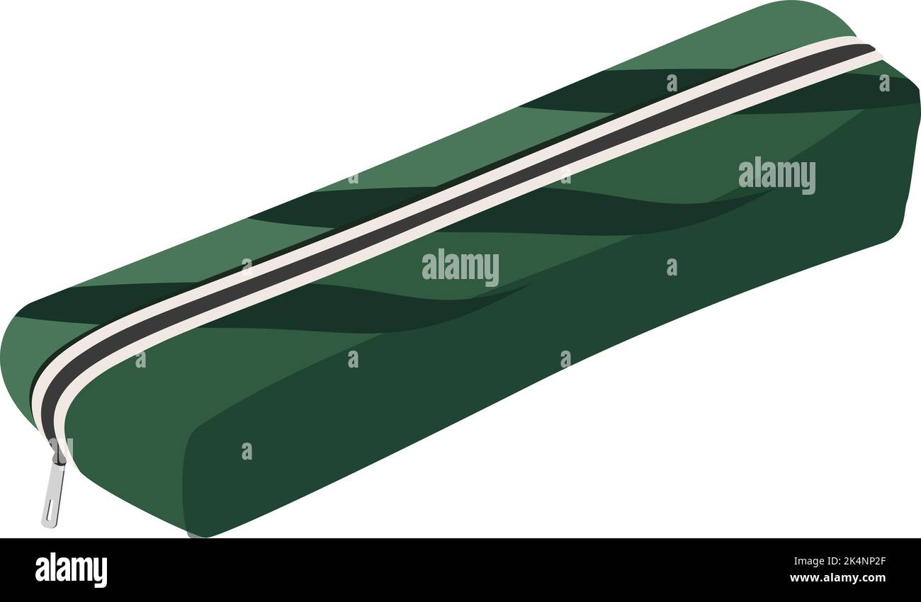 Green pencil case, illustration, vector on a white background Stock ...