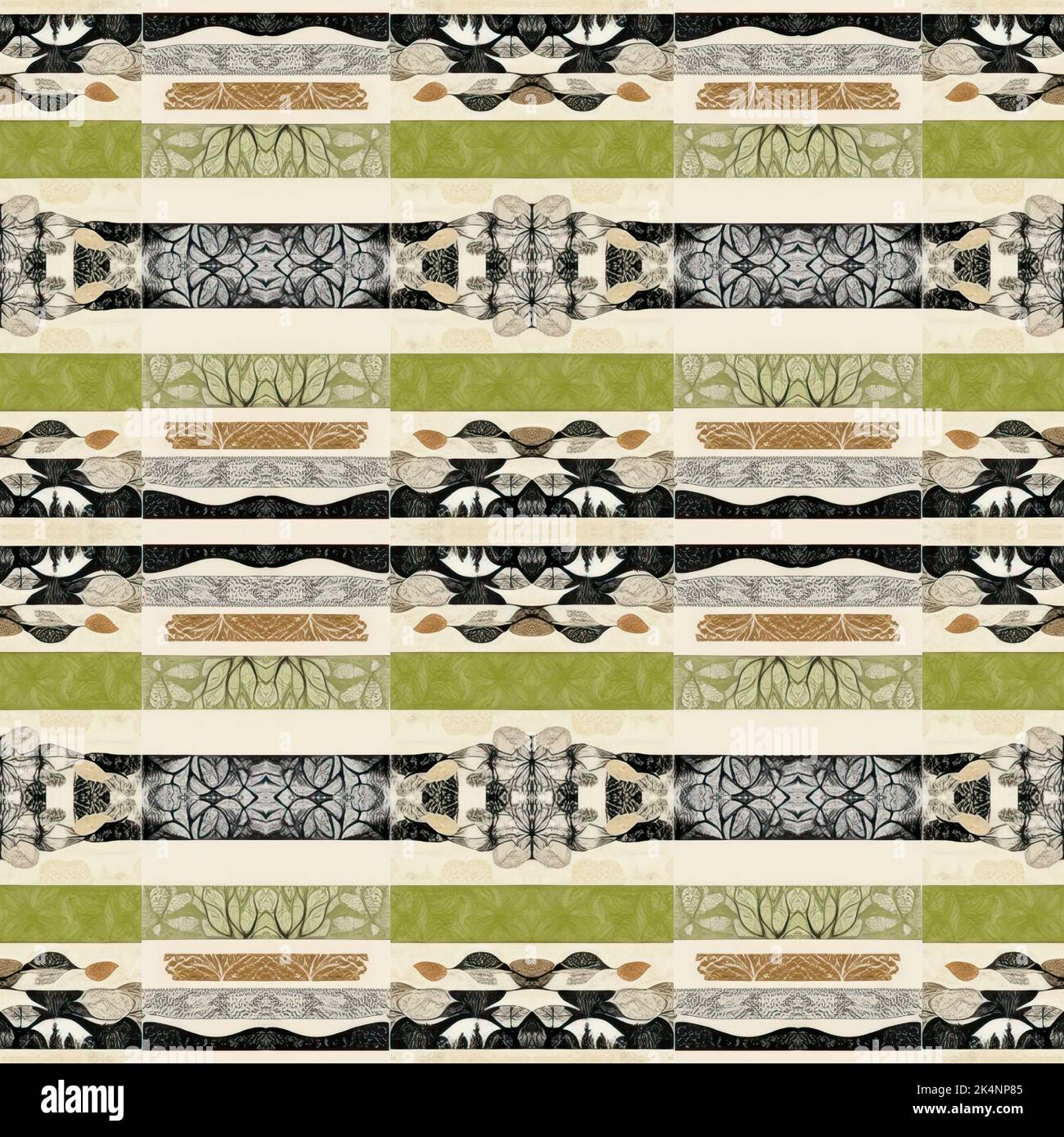 Forest green decorative damask seamless pattern. Geometric kaleidoscope ...