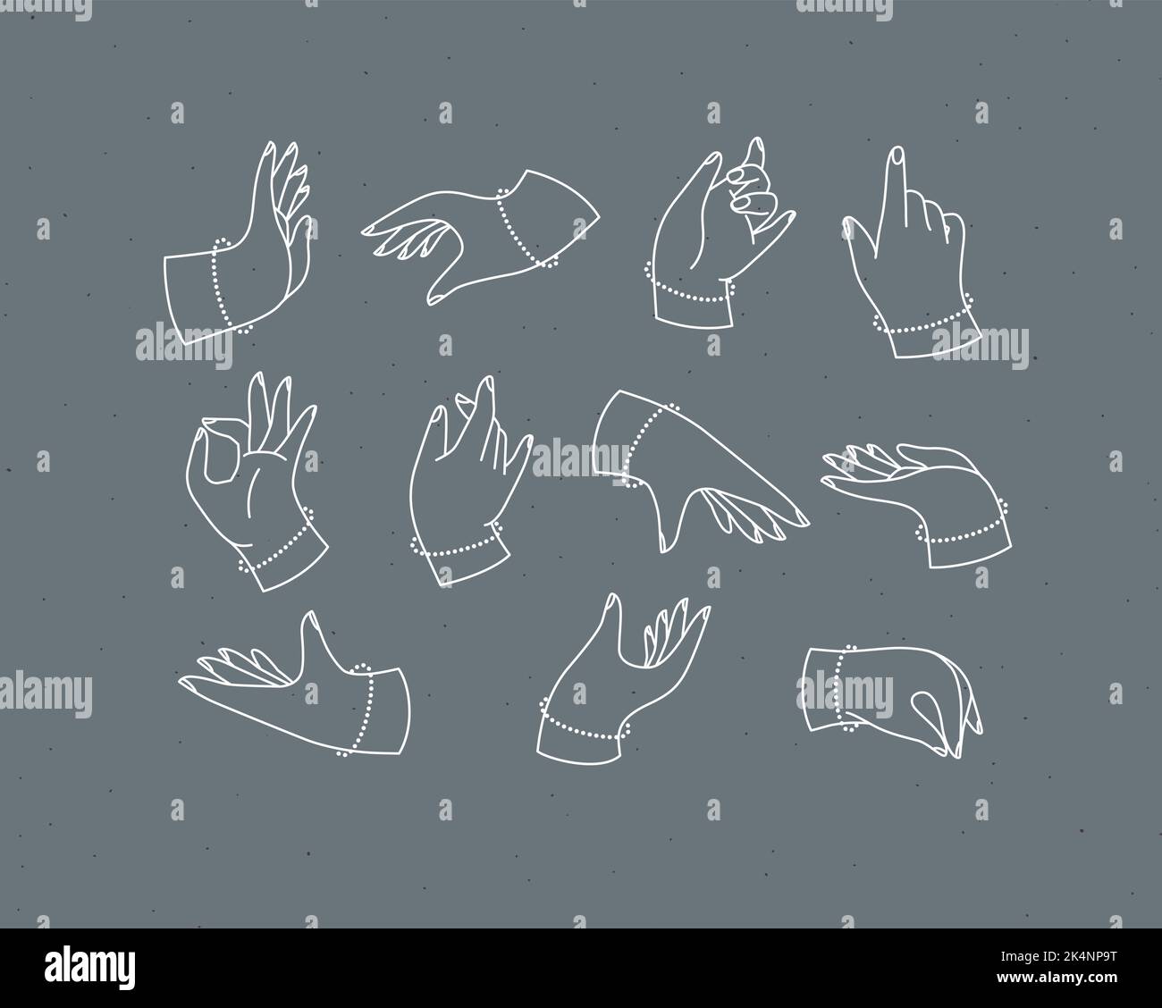 Set of renaissance hands with fingers icons in different positions ...