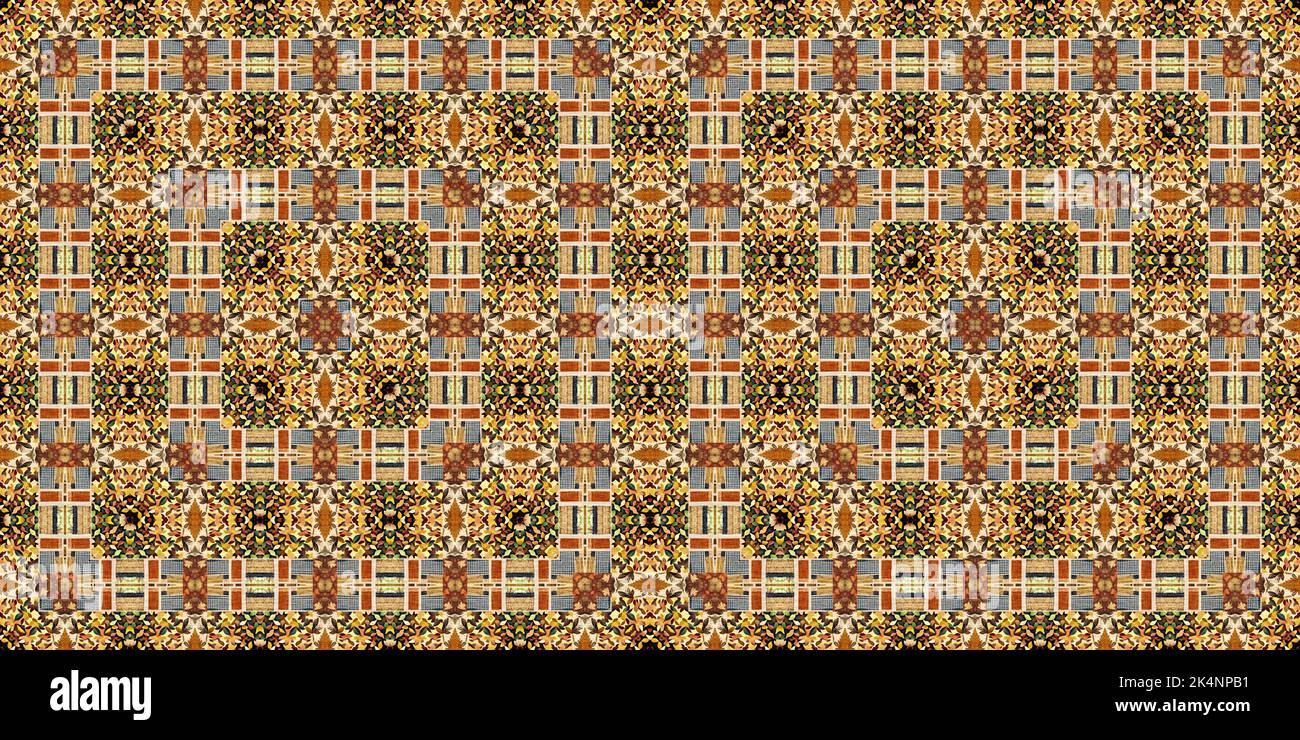Autumn leaves woodland seamless border. Brown retro kaleidoscopic ...