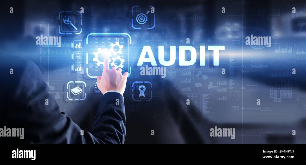 Audit. Checking the financial statements of the company. Businessman ...